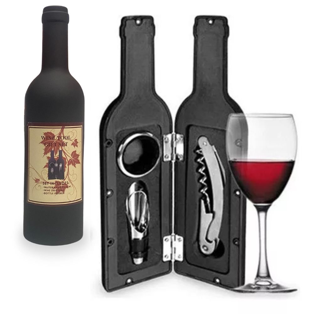 Kit de vino de 4 piezas en Forma de Botella Sacacorchos Anillo Tapon ...