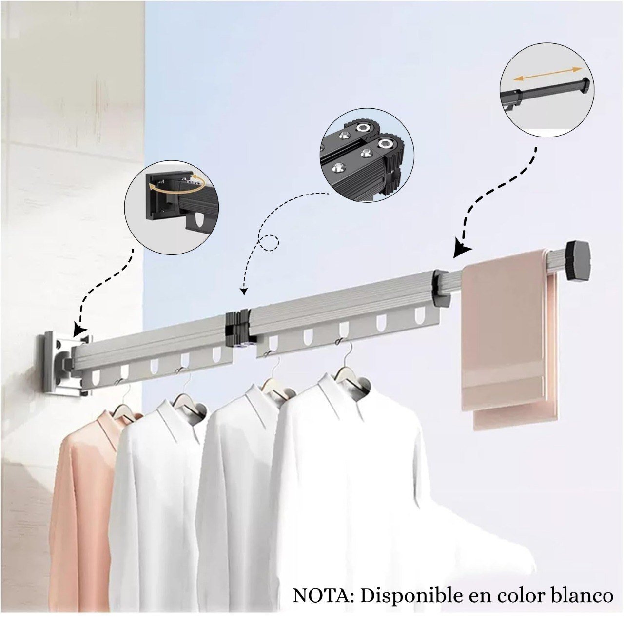 Tendedero De Ropa Retractil Plegable Estensibile Metalico Ahorrador de ...