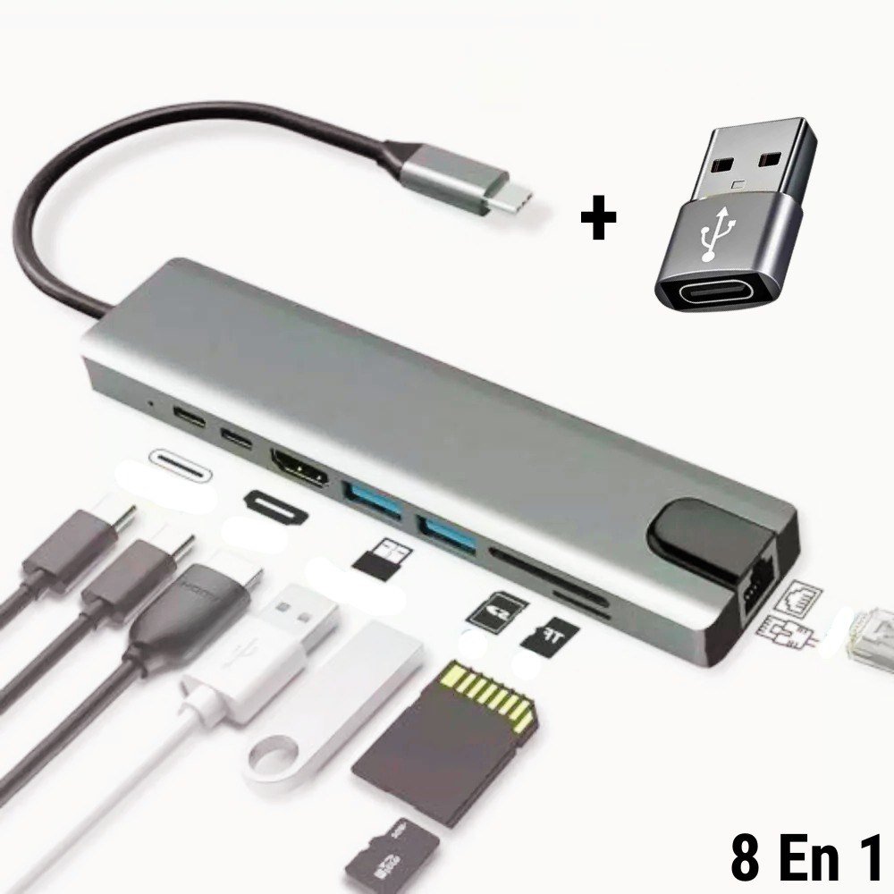 Adaptador Convertidor Usb C 8 En 1 Multipuerto Hub Usb C Hdmi 4k Con ...